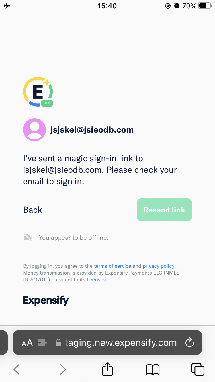 mWeb - Login -Offline indicator is missing in "Resent link" page · Issue #11637 · Expensify/App ...