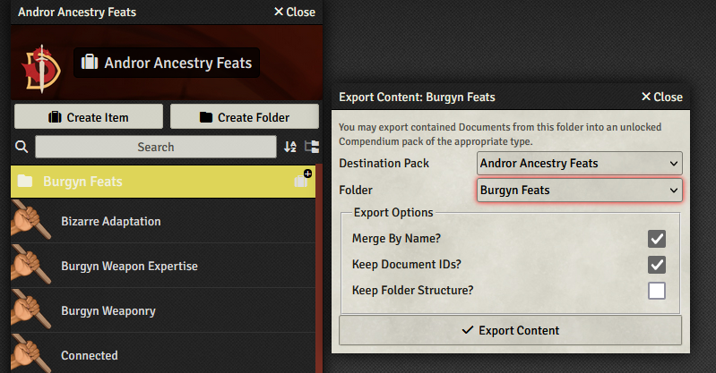 Export from Item Folder to Com Pack Folder puts Items in target root instead of target Folder ...