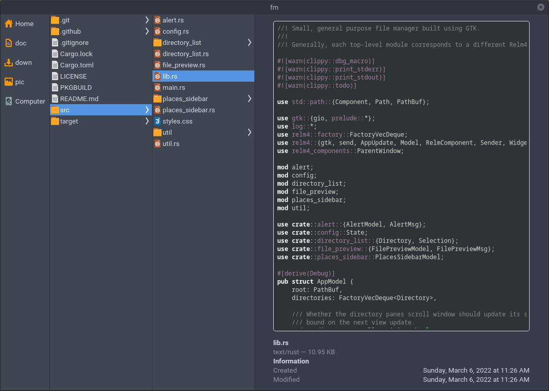 GitHub Euclio fm Small General Purpose File Manager Built With GTK4 