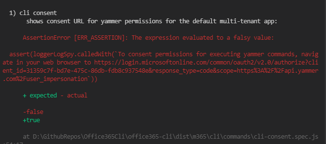Bug report: Cli consent Test fails when connected with certificate ...