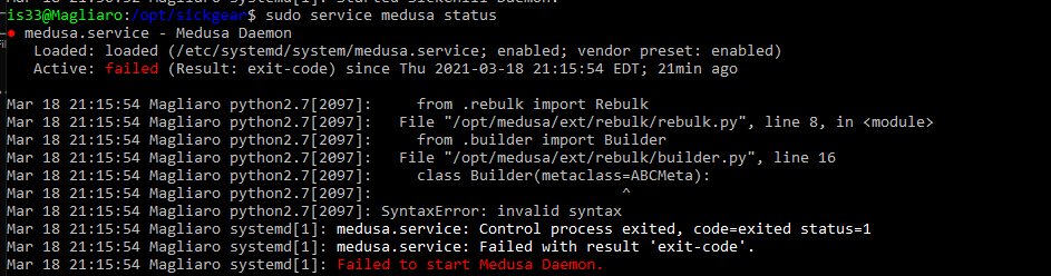 Medusa service wont start after update · Issue #9364 · pymedusa/Medusa · GitHub