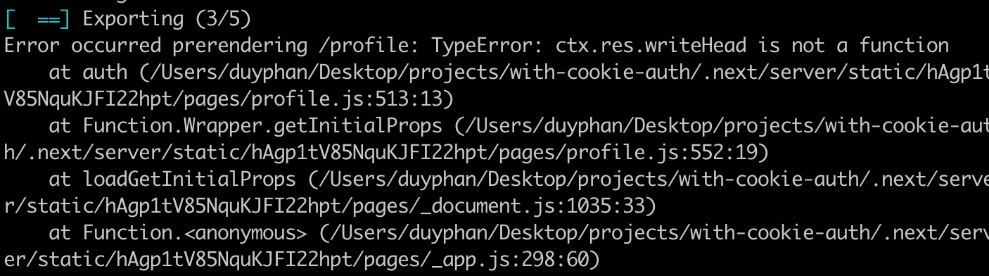Redirecting with Router.push and ctx.res.writeHead in getInitialProps causes running next export ...