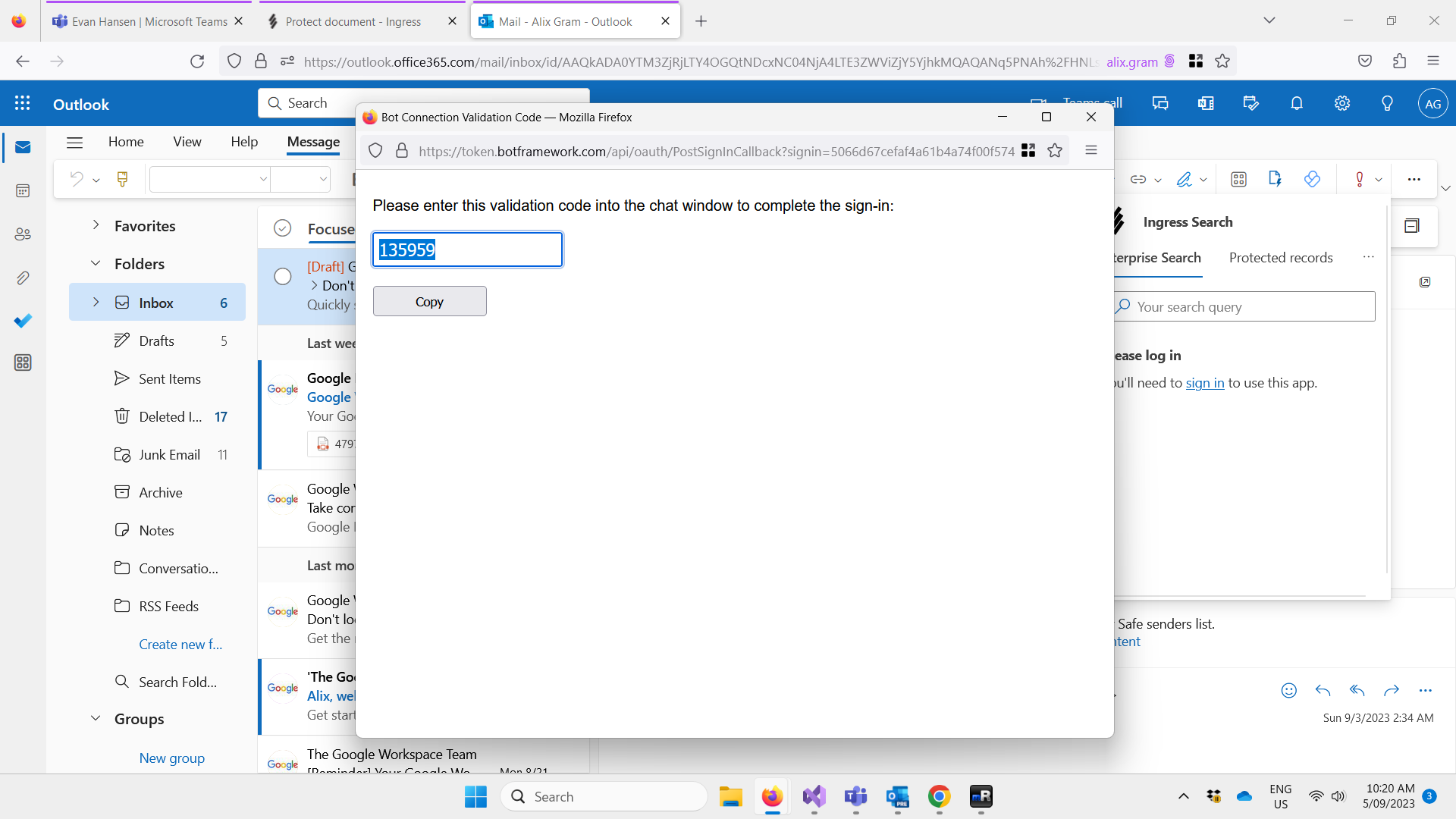 SSO in Teams bot inside Outlook is asking user to enter a code into non existent chat · Issue ...