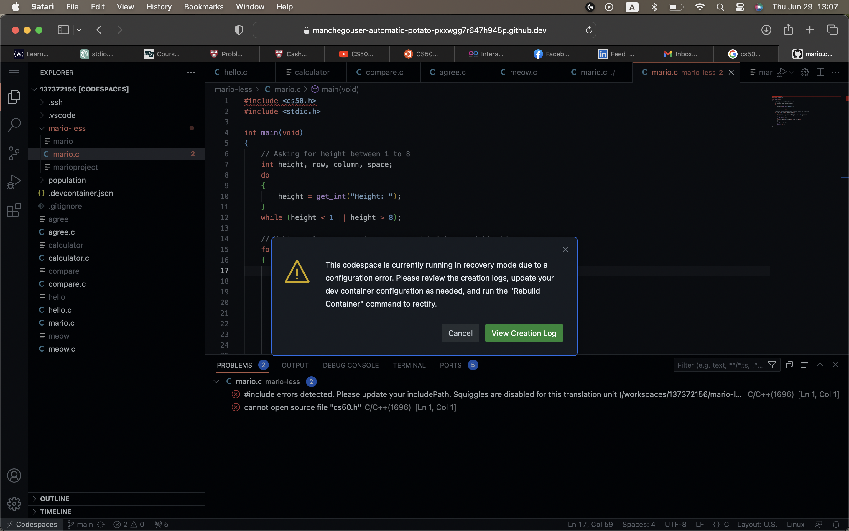 Codespace Running In Recovery Mode Due To Configuration Error · Issue 8652