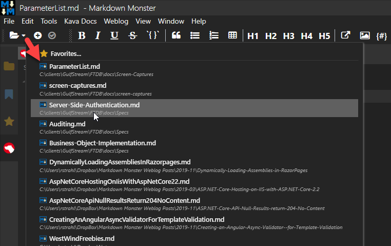 Recent documents in the left-hand gutter? · Issue #598 · RickStrahl/MarkdownMonster · GitHub