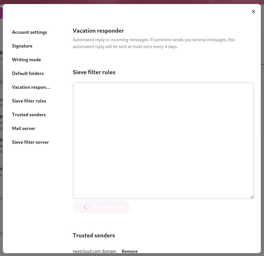 Sieve Script And Vacation Responder Do Not Load For New Account · Issue 7201 · Nextcloudmail 
