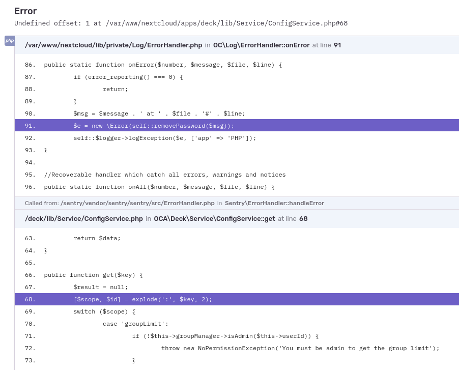 Error: Undefined offset: 1 at /var/www/html/custom_apps/deck/lib/Service/ConfigService.php#68 in ...