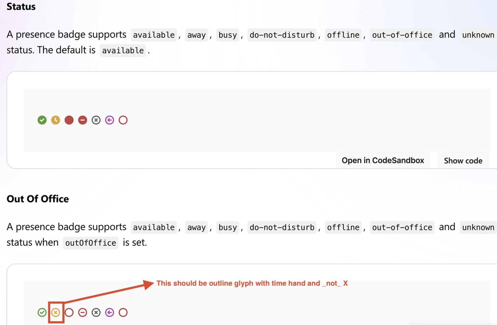 [Bug]: PresenceBadge having wrong glyph for Away + OOO · Issue #26036 · microsoft/fluentui · GitHub