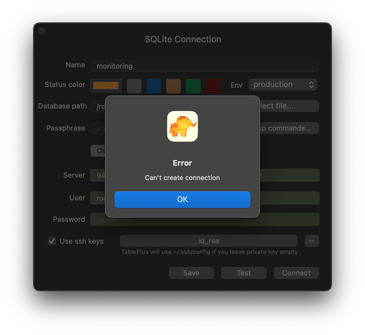 Can T Create Connection To Sqlite3 Over Ssh · Issue 2568 · Tableplus Tableplus · Github