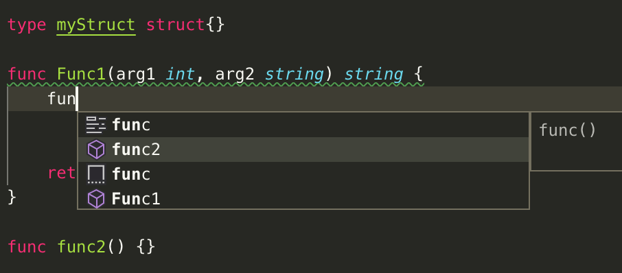 Intellisens not working when function return struct · Issue #2437 · microsoft/vscode-go · GitHub