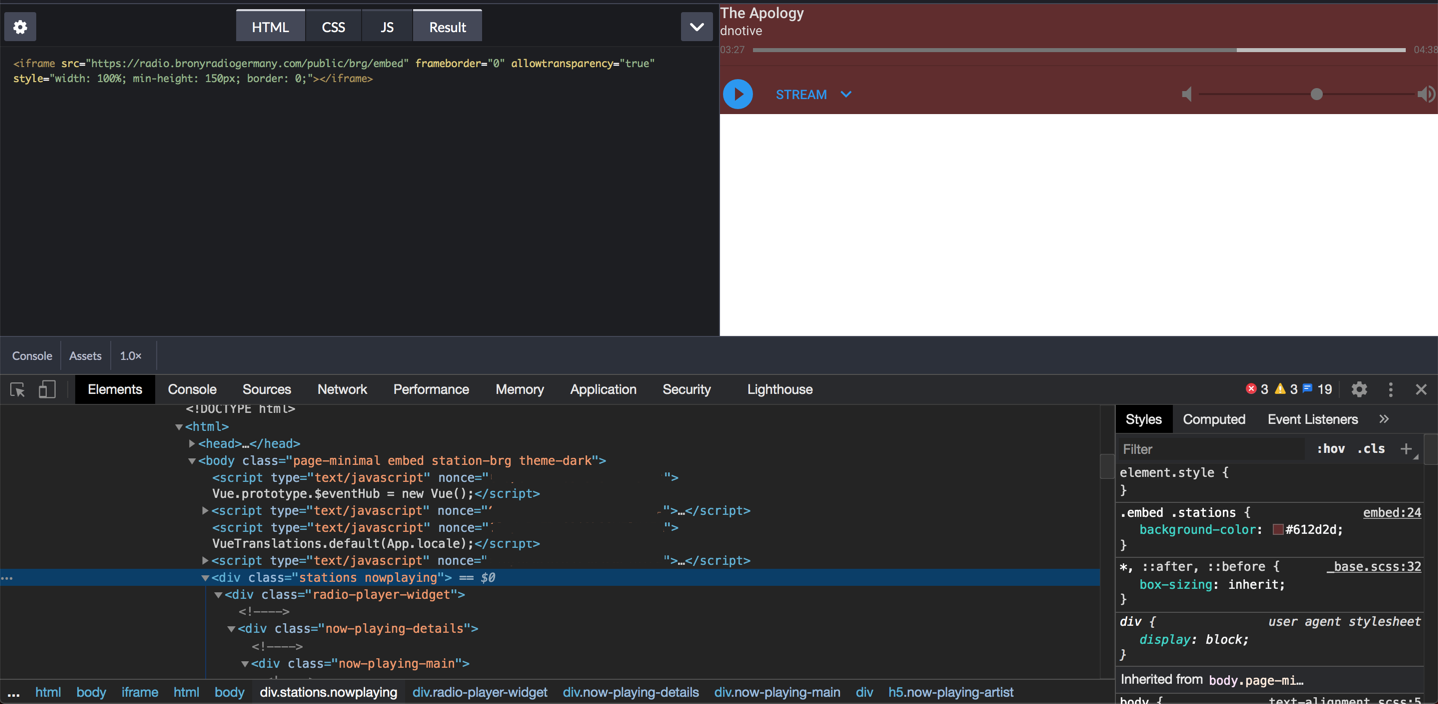 Modify the embedded player CSS · Issue #3134 · AzuraCast/AzuraCast · GitHub