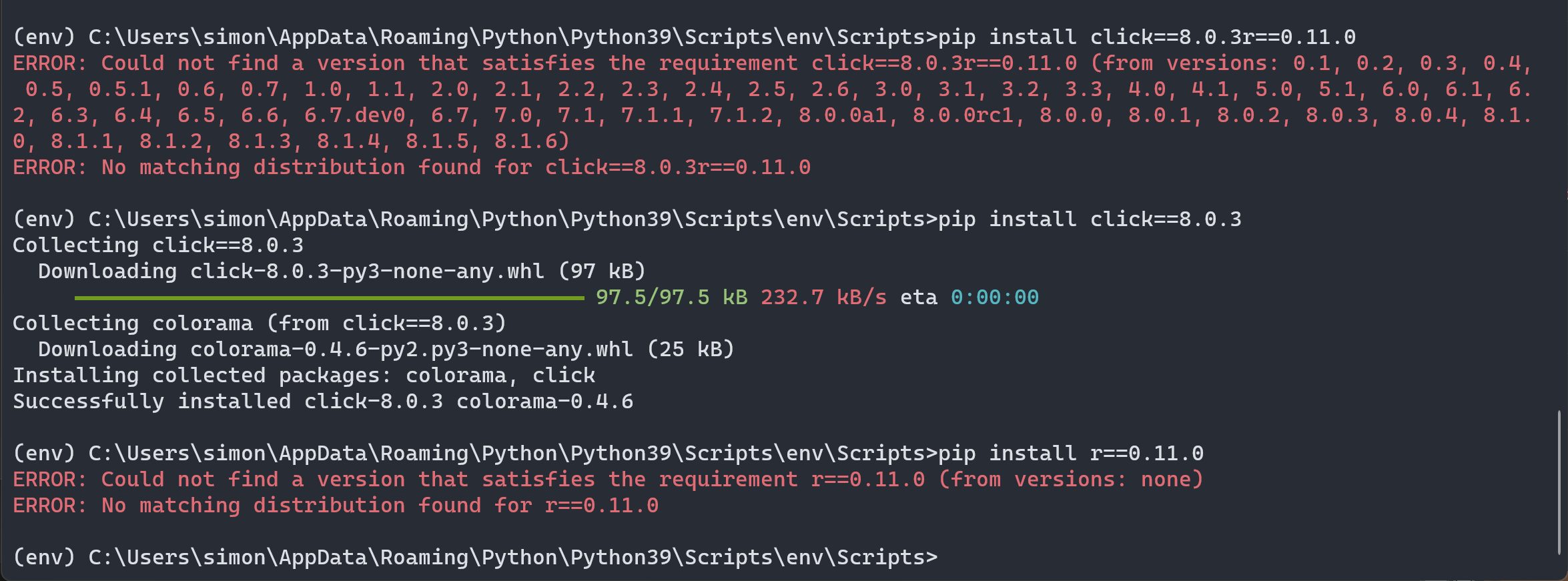 unable to install click==8.0.3r==0.11.0 · Issue #53 · joonspk-research ...
