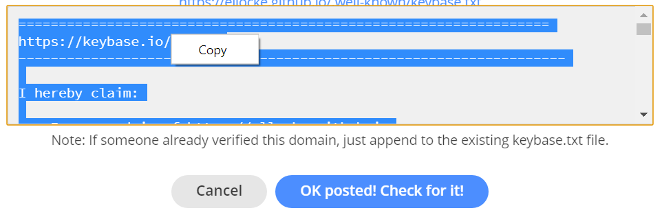 Website Verification: Can't copy verification text · Issue #11849 · keybase/client · GitHub