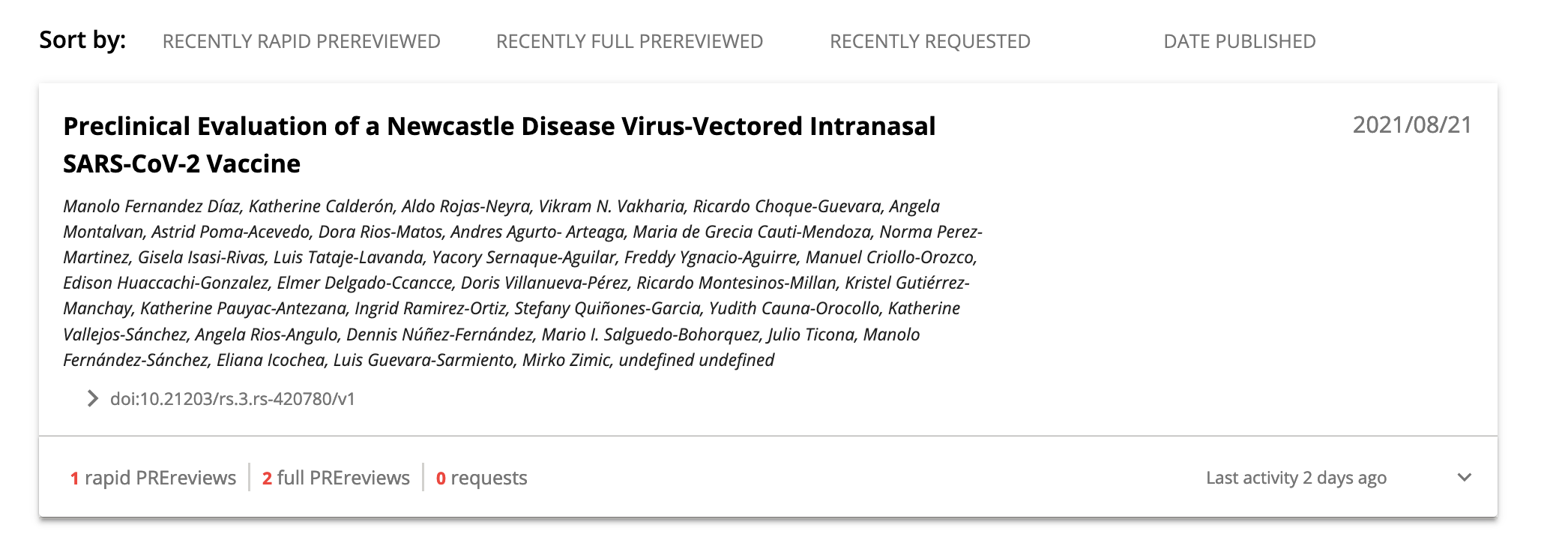 Entry does not display "Research Square" or "preprint.org" as preprint ...