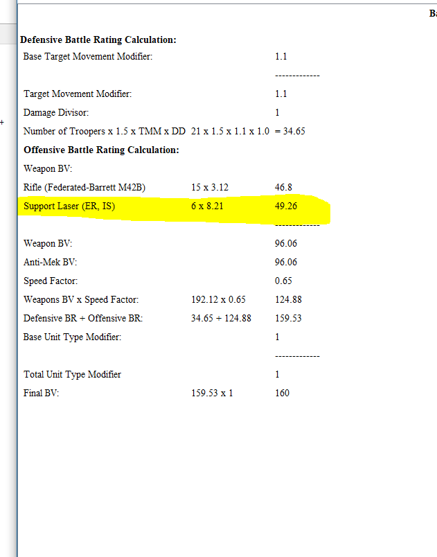MegaMek Lab - Infantry 2 Secondary Weapons BV not being Calculated ...