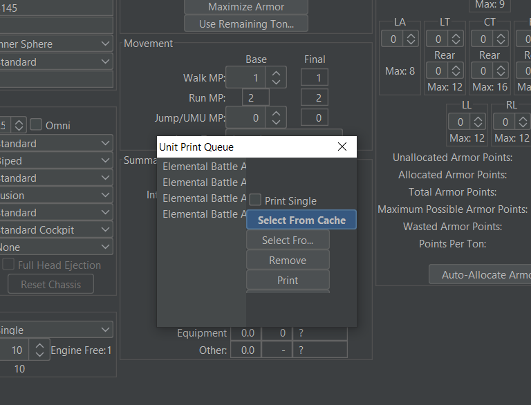can only print out a single squad of battle armour to a record sheet ...