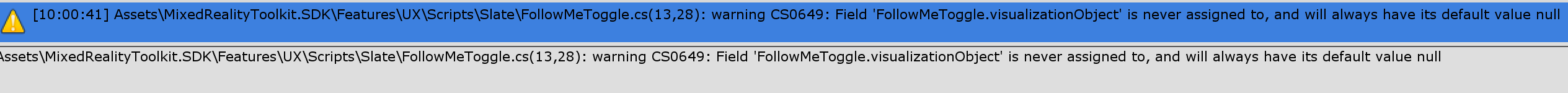[RC2 Stabilization] Warning message 'FollowMeToggle.visualizationObject ...
