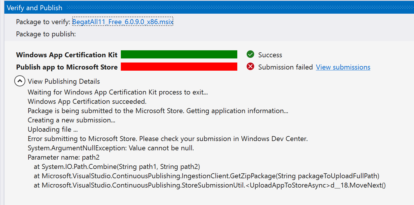 Deployment to Microsoft store from Visual Studio 2022 fails for self-contained, packaged WinUI 3 ...