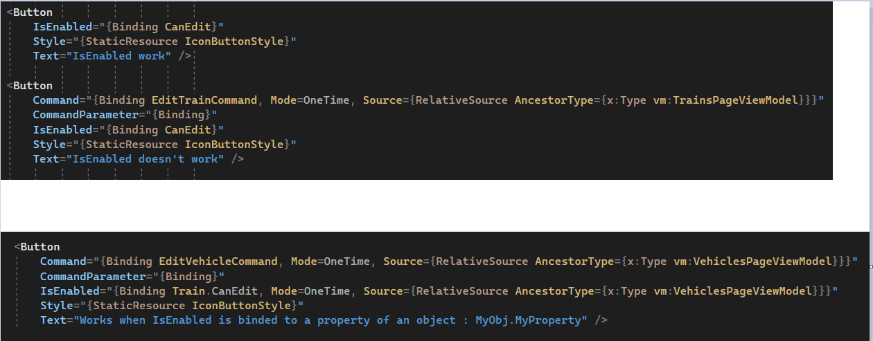 Binding IsEnabled on a control inside a DataTemplate fails when binding on 2 diff sources (one ...