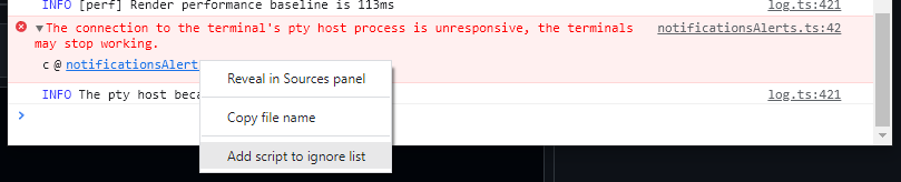 The connection to the terminal's pty host process is unresponsive, the ...