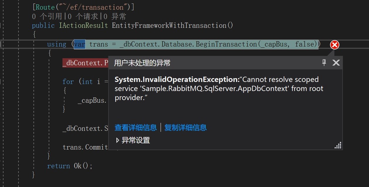 Cannot resolve scoped service 'xxDbContext' from root provider for version v2.6 · Issue #402 ...