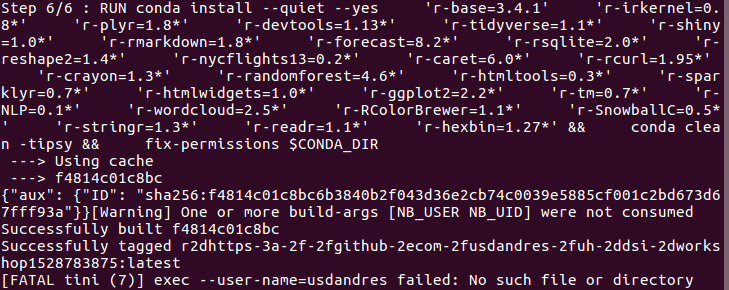 When using jupyter-repo2docker + trying to save the image: "exec --user-name=.... failed: No ...