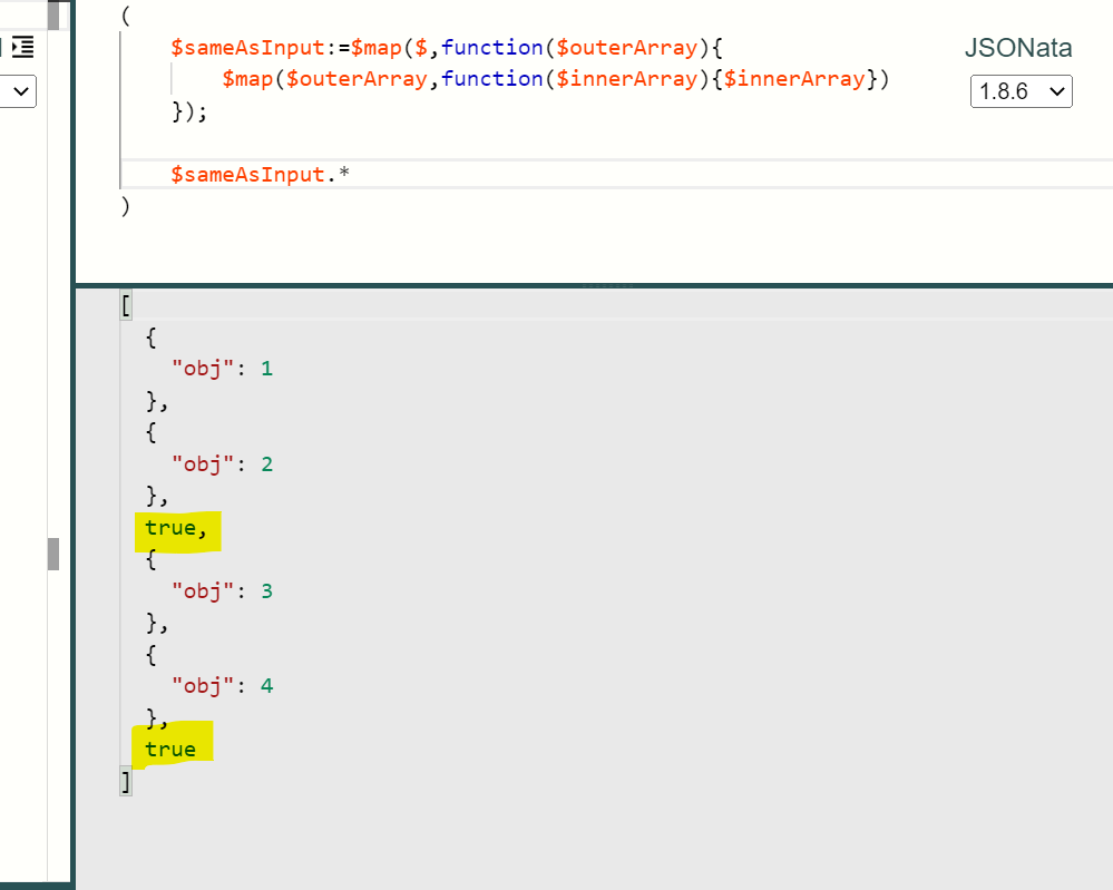 Wildcard operator behavior is different after $map · Issue #602 · jsonata-js/jsonata · GitHub