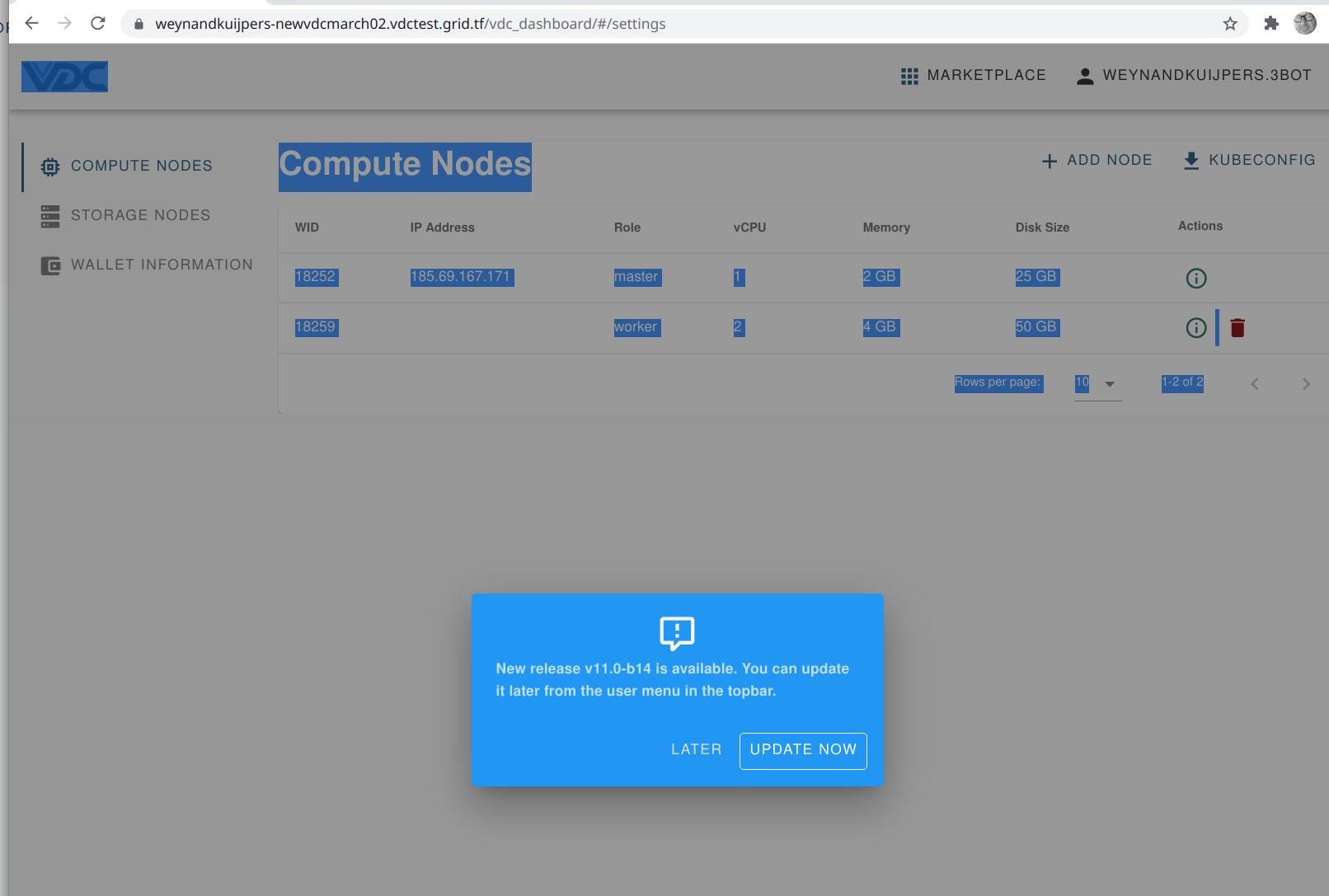 newly deployed VDC keeps reporting new release is available + broken image at QR code to top up ...