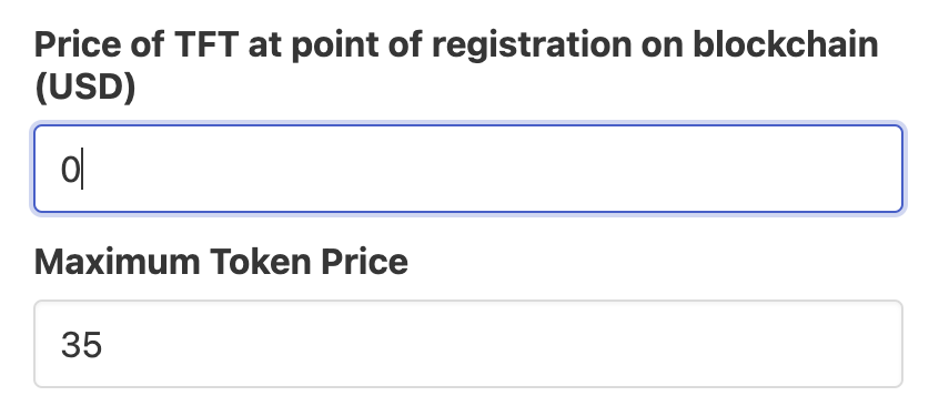 simulator input for the token price (at start of end of 5 year period ...