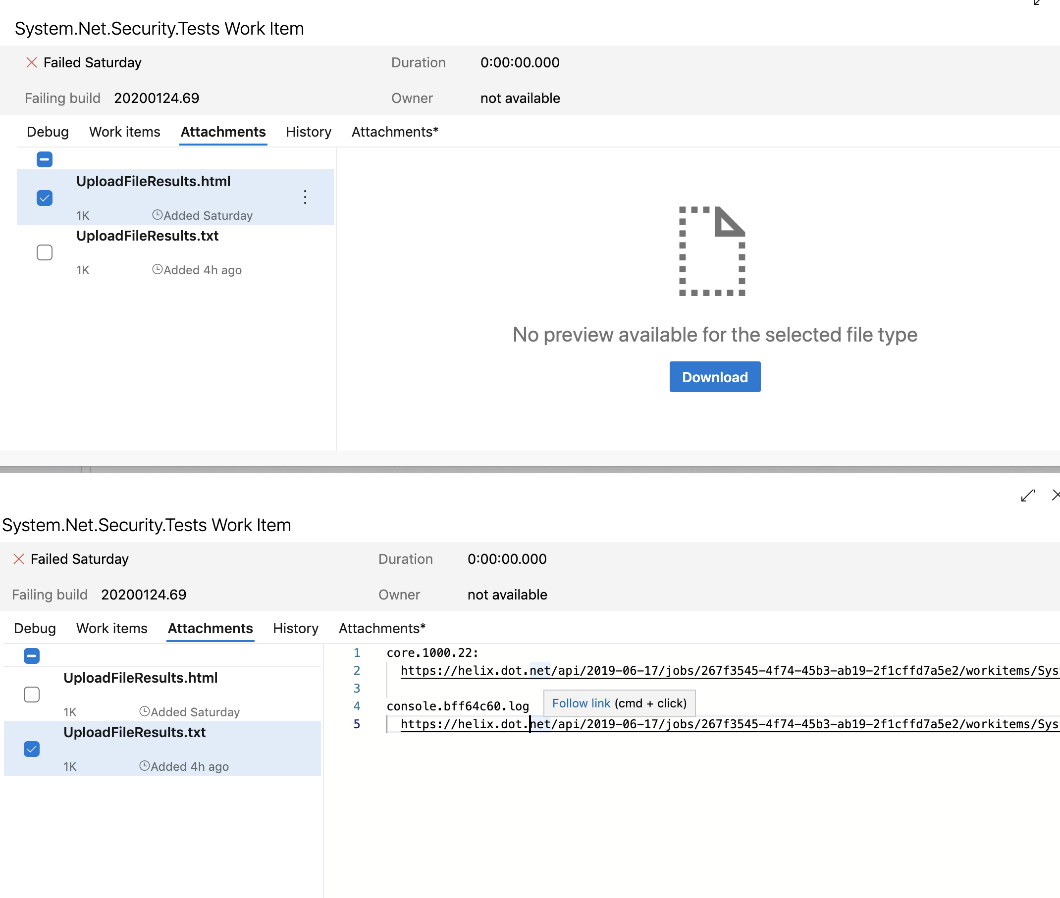Consider using .txt instead of .html for file attachment in AzDO test ...
