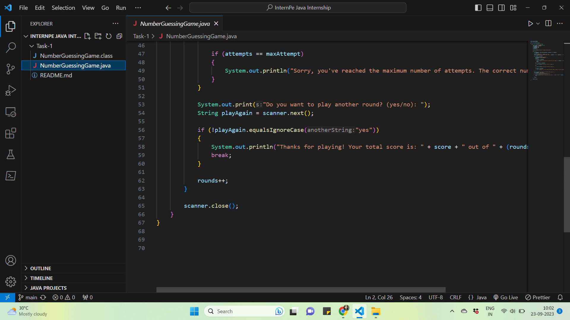 GitHub - deblinaroy11/InternPe-Task1: Task : Make a Guess a Number With the help of JAVA