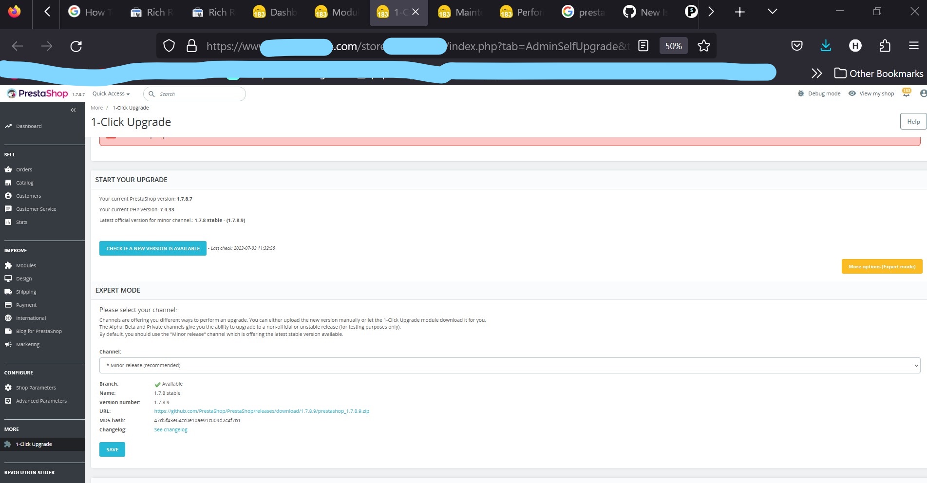 After Update Prestashop 1click Upgrade To 4 16 0 Version Configuration Page Is Blank When I