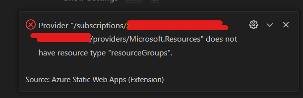 Issue with Creating Static Web App - Error: "[Provider "/subscriptions/ /providers/Microsoft ...