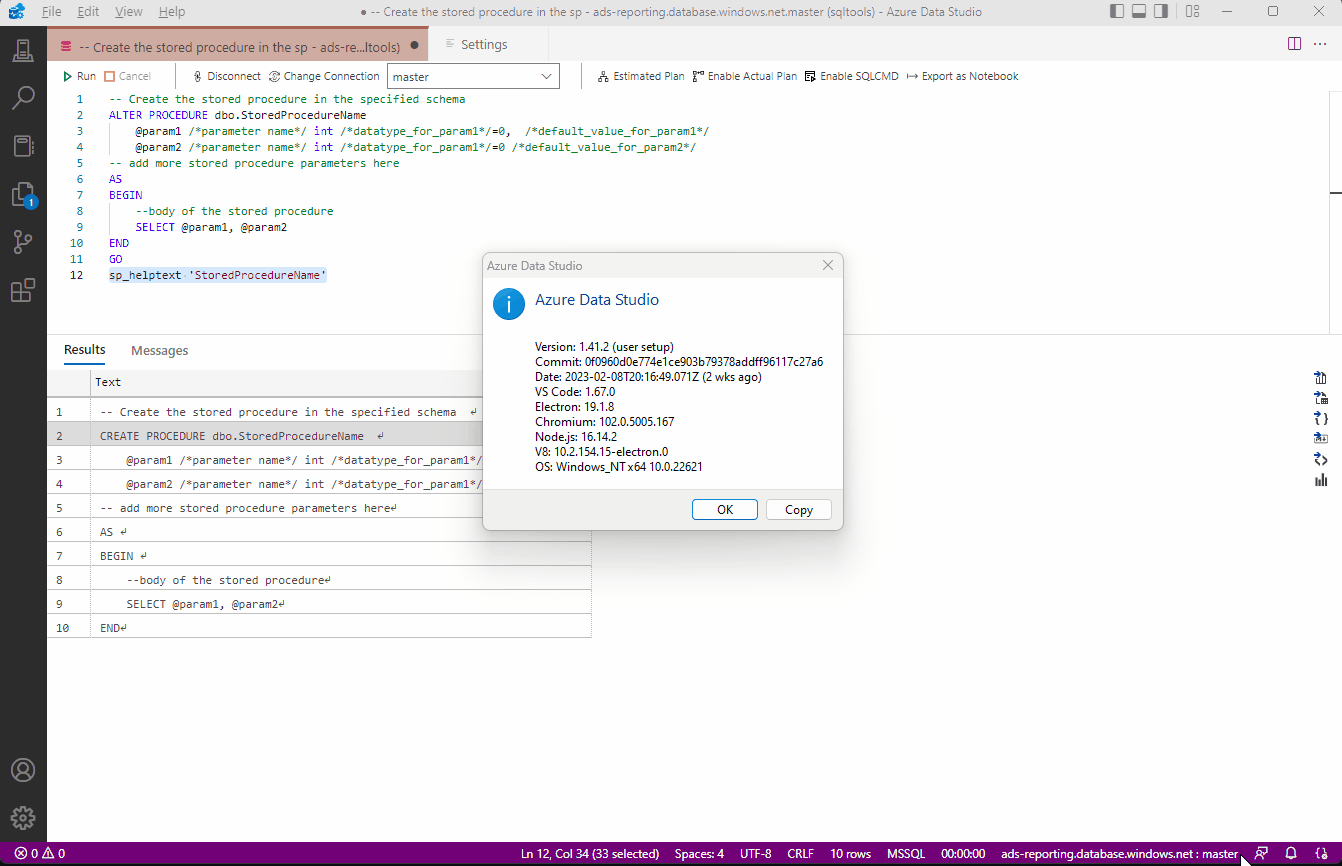 sp_helptext giving a weird indentation problem · Issue #21990 · microsoft/azuredatastudio · GitHub