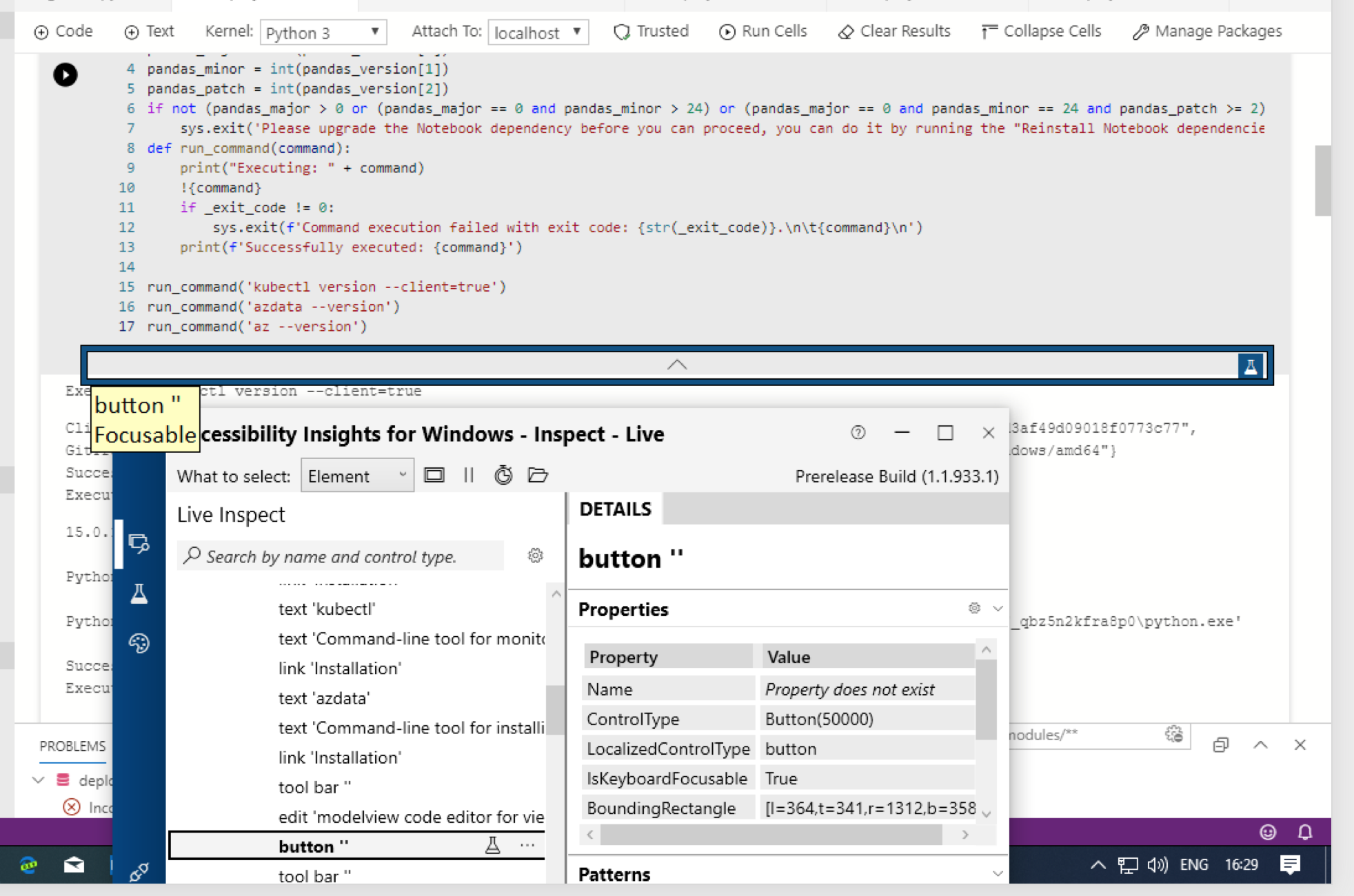 A11y_AzureDataStudio_CheckDependencies_AI4D:Name property does not exist for the expand/collapse ...