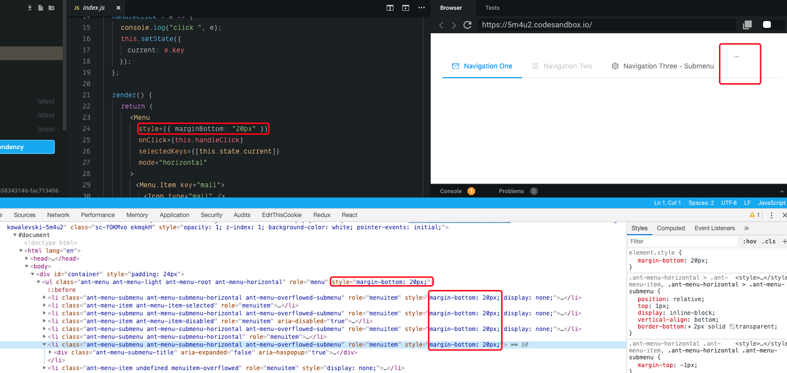 Menu: The style of menu will be automatically passed to children ...