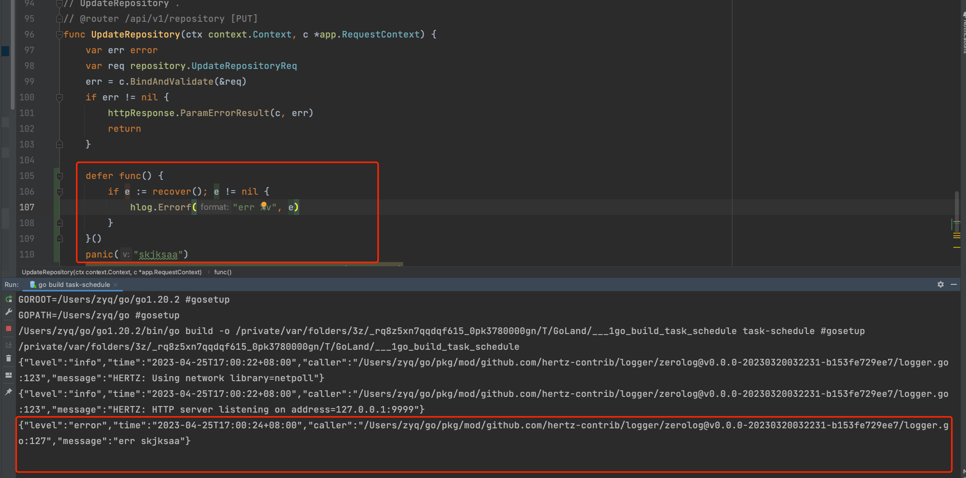 请问 为什么handler 中触发了 panic 却没有异常堆栈信息 · Issue #749 · cloudwego/hertz · GitHub