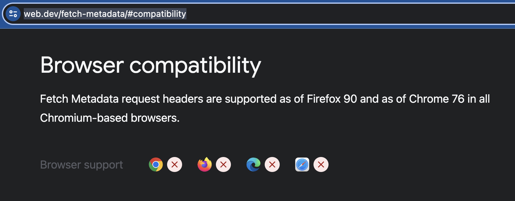 Browser compatibility widget not working for Fetch Metadata article. · Issue #10140 ...