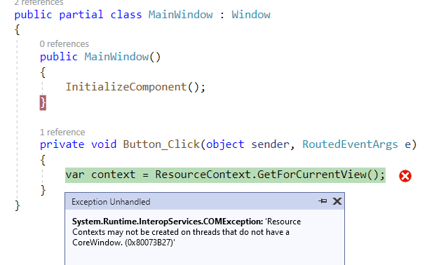 Crash when using ResourceContext.GetForCurrentView() in a WPF app · Issue #420 · microsoft ...