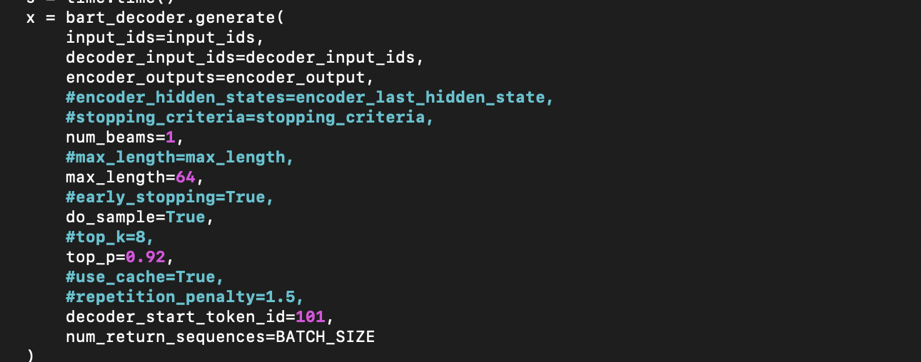 I rewrite the demo of Huggingface t5 to bart, And I inference with method of 'generate' ,and ...