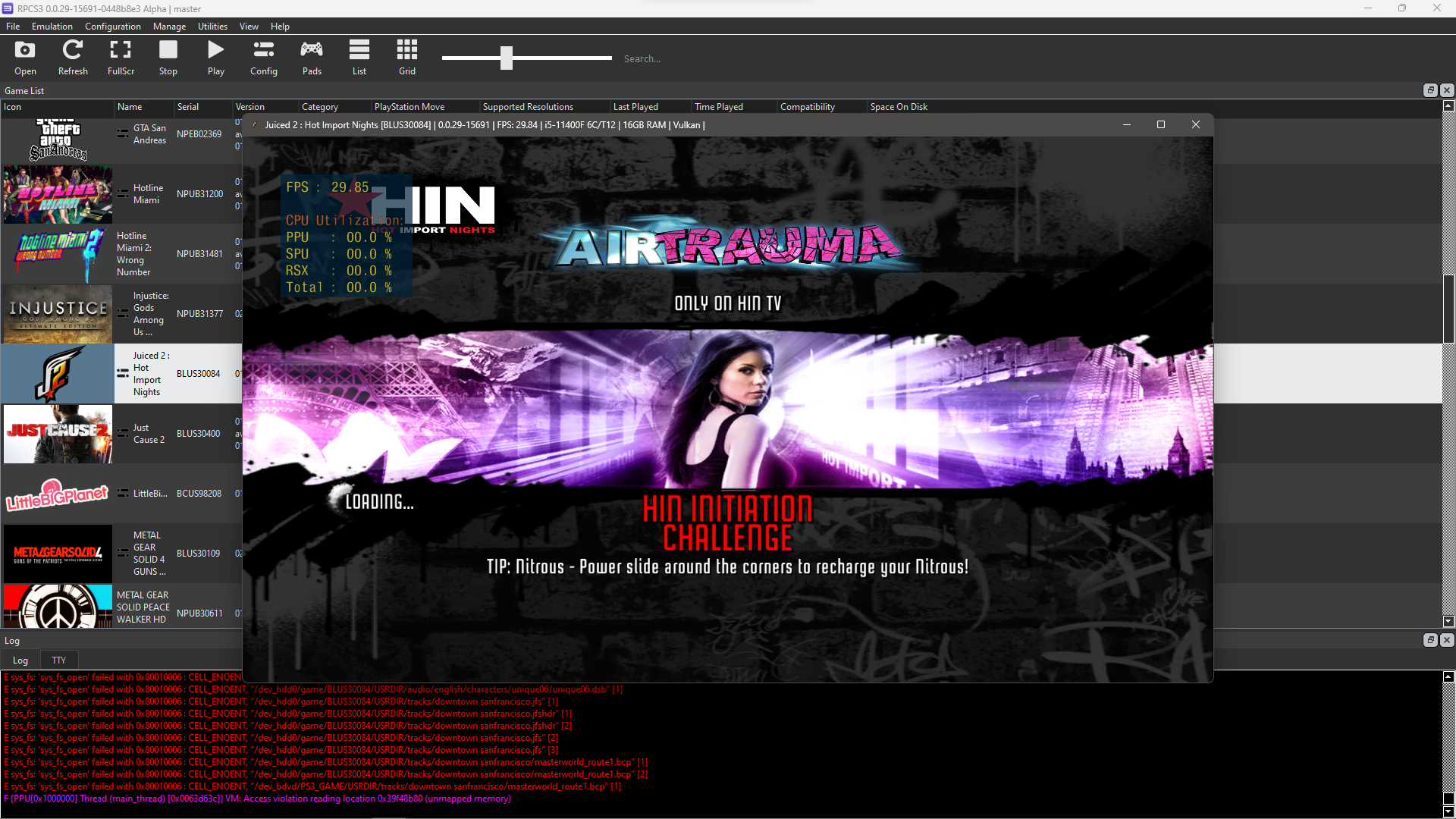 Juiced 2 : Hot Import Nights [BLUS30084] | Crashing when loading into a race. · Issue #14737 ...