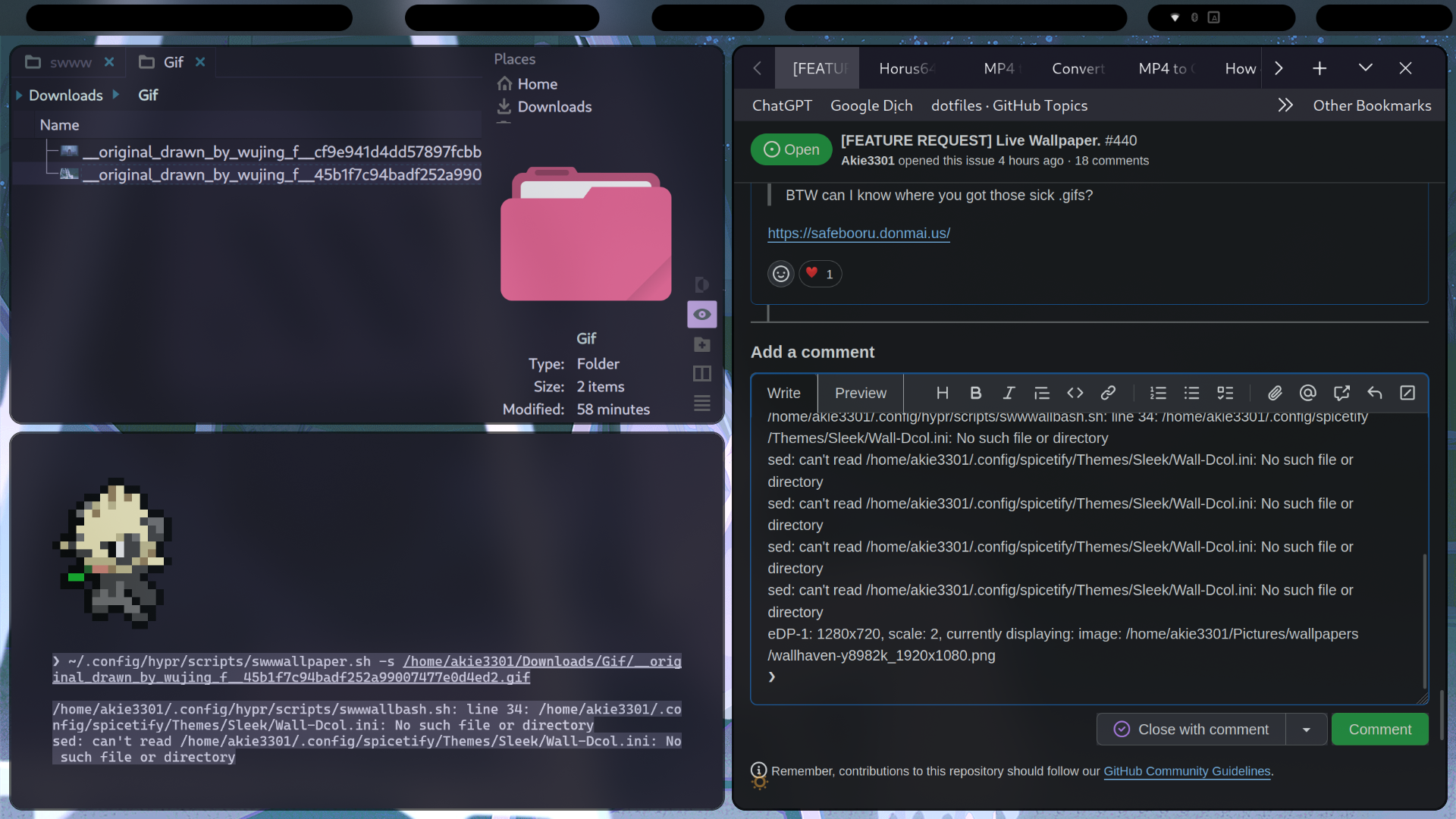 [FEATURE REQUEST] Live Wallpaper. · Issue #440 · prasanthrangan/hyprdots · GitHub