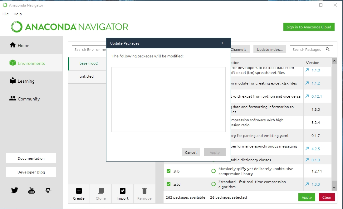 Anaconda Navigator 1.9.7 on Windows does not update any selected ...