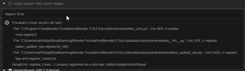 Impossible to enable the plugin on Blender 3.5 · Issue #72 · Poly-Haven/polyhavenassets · GitHub