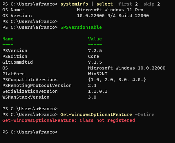 `Get-WindowsOptionalFeature -Online` fails on PowerShell from MSIX installation - [Get ...