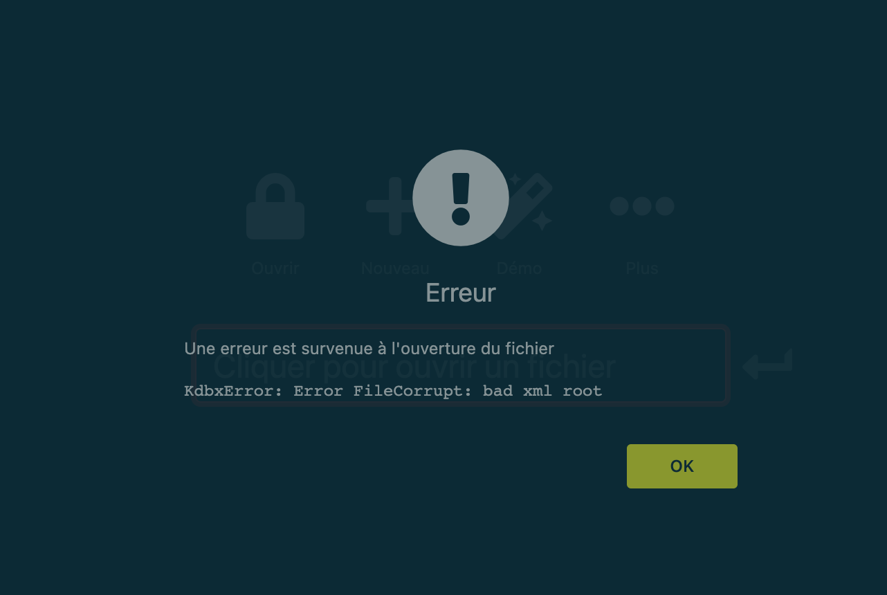 KdbxError: Error FileCorrupt: bad xml root · Issue #1957 · keeweb/keeweb · GitHub