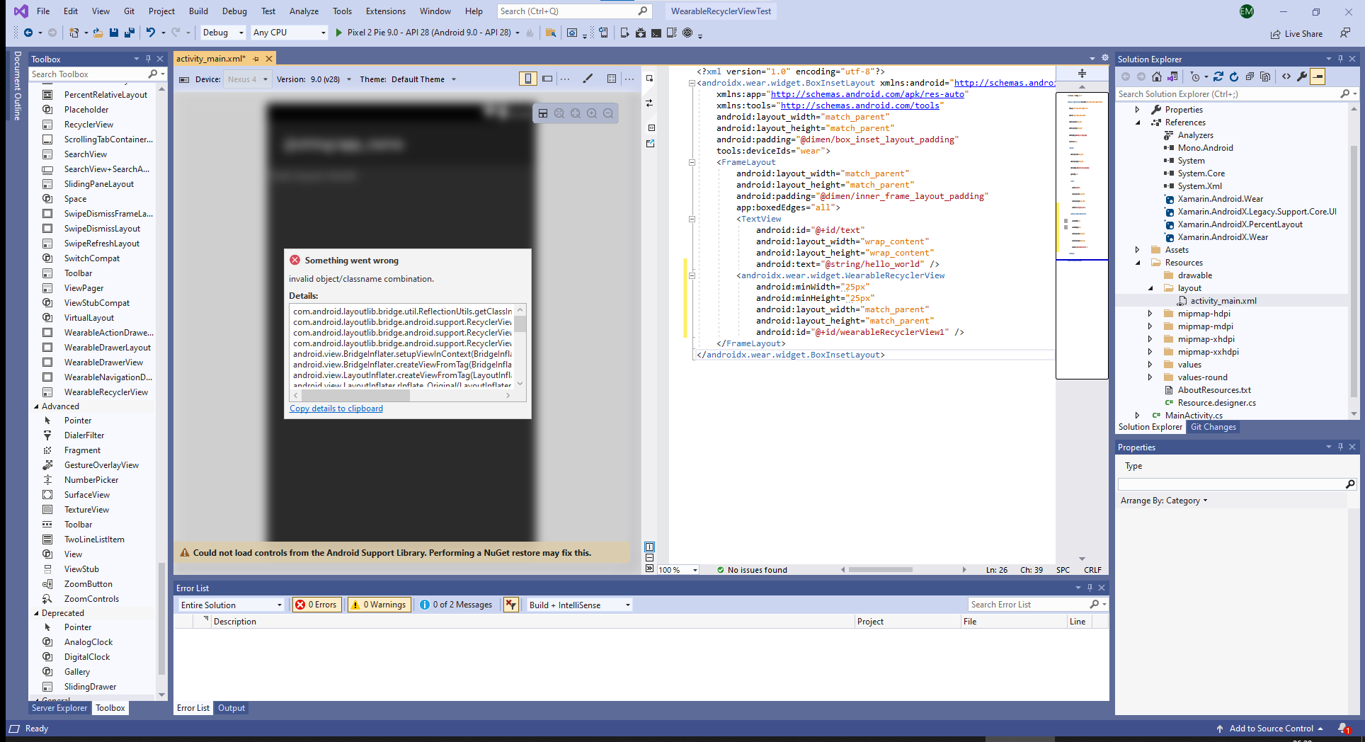 Using androidx.wear.widget.WearableRecyclerView breaks UI designer · Issue #483 · dotnet/android ...