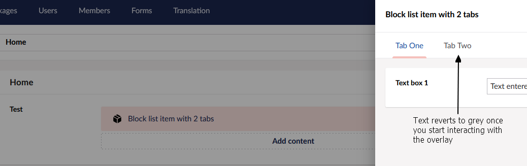 Block List Editor - opening a list item with 2 tabs highlights both first and second tabs ...