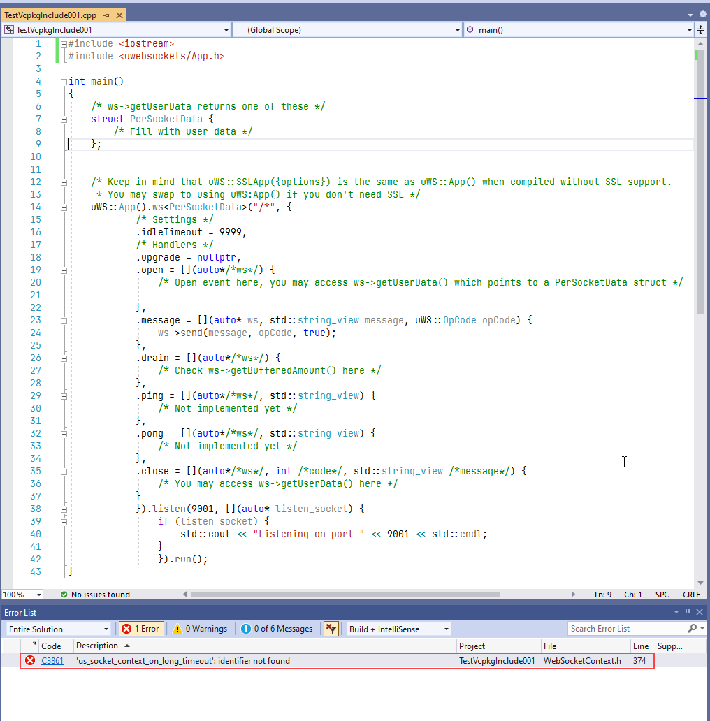 Doesn't compile in the Visual Studio 2019 (20.34.0) · Issue #1549 · uNetworking/uWebSockets · GitHub