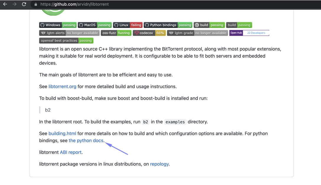 Broken link to the `prerequisites for the main libtorrent library ...